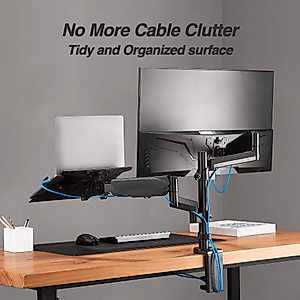 AVLT Laptop and Monitor Arm Tall Pole - Mount 15.6" Notebook and 32" Monitor on 2 Full Motion Adjustable Arms - Organize Your Work Surface with VESA Monitor Desk Mount