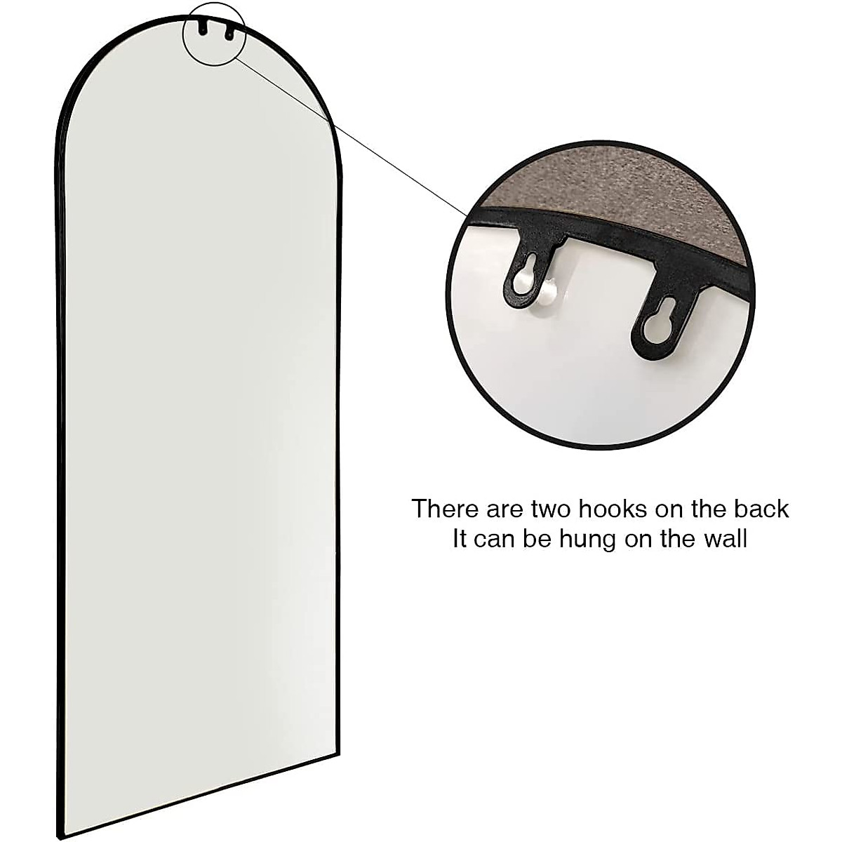 Dewfig Arched Wall Full Length Mirror 22"x65", Black Arched Window Mirror, Vanity Mirror for Bathroom, Bedroom, Entryway, Wall Mirror Full Length with Metal Frame, Arch Top Wall Mirror, Black