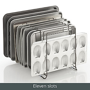mDesign Metal Wire Organizer Rack for Kitchen Cabinet, Pantry, Shelves - Holder with 11 Slots for Skillets, Frying Pans, Lids, Cutting Boards, Vertical or Horizontal Placement, Extra Large - Dark Gray
