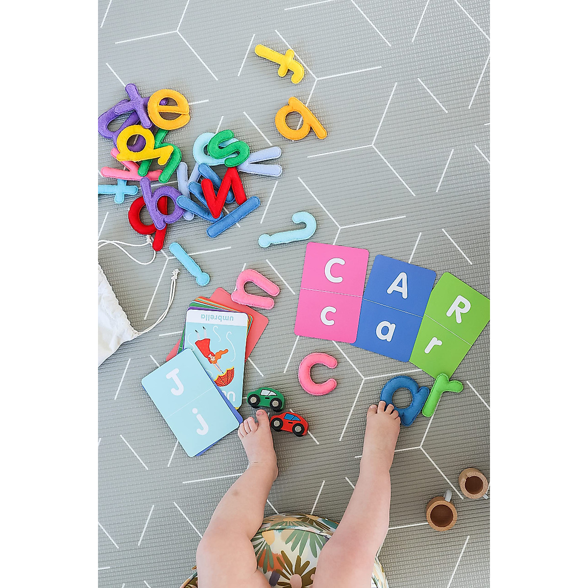 Curious Columbus Montessori Felt Letters and ABC Flash Cards - Lowercase Large Alphabet Letters for Toddlers and Educational Flashcards for Preschool. Felt Letter Set and Montessori Baby Flash Cards