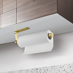 Paper Towel Holder, Self Adhesive or Screw Mounting, Deymogs Under Cabinet Paper Towel Holder, Gold Paper Towel Holder Wall Mount for Kitchen, Pantry, Sink, Bathroom