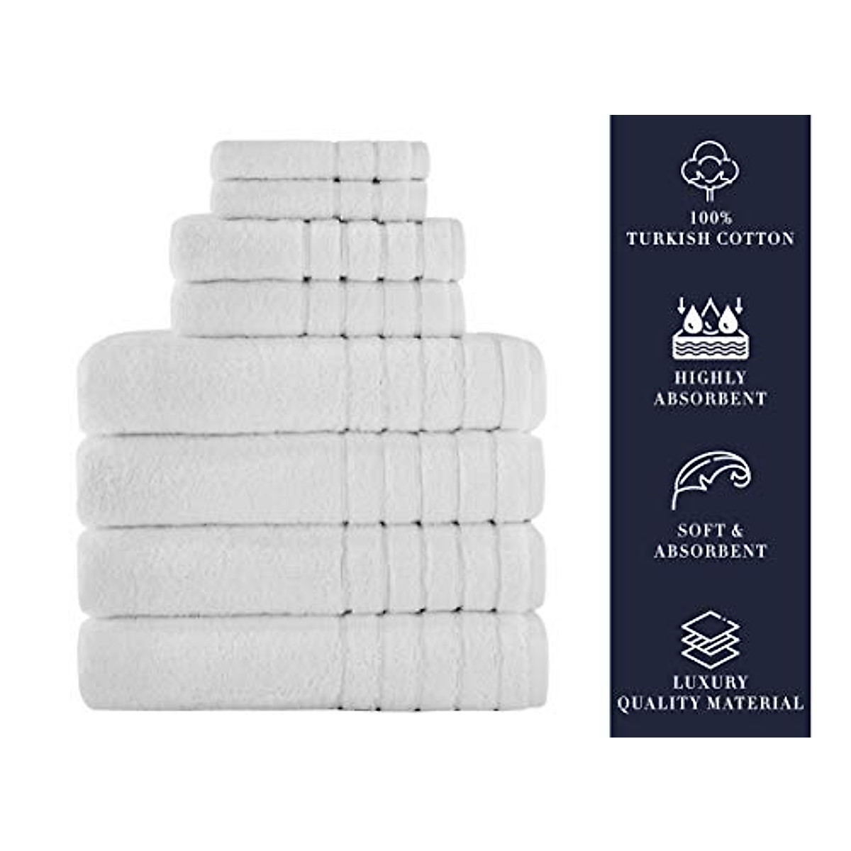 Towels Beyond - Luxury Towel Set for Bathroom, 100% Turkish Cotton, Quick Dry, Soft and Absorbent Bath Towels (30x56), Hand Towels, and Washcloths, Barnum Collection - 8-Piece Set (White)