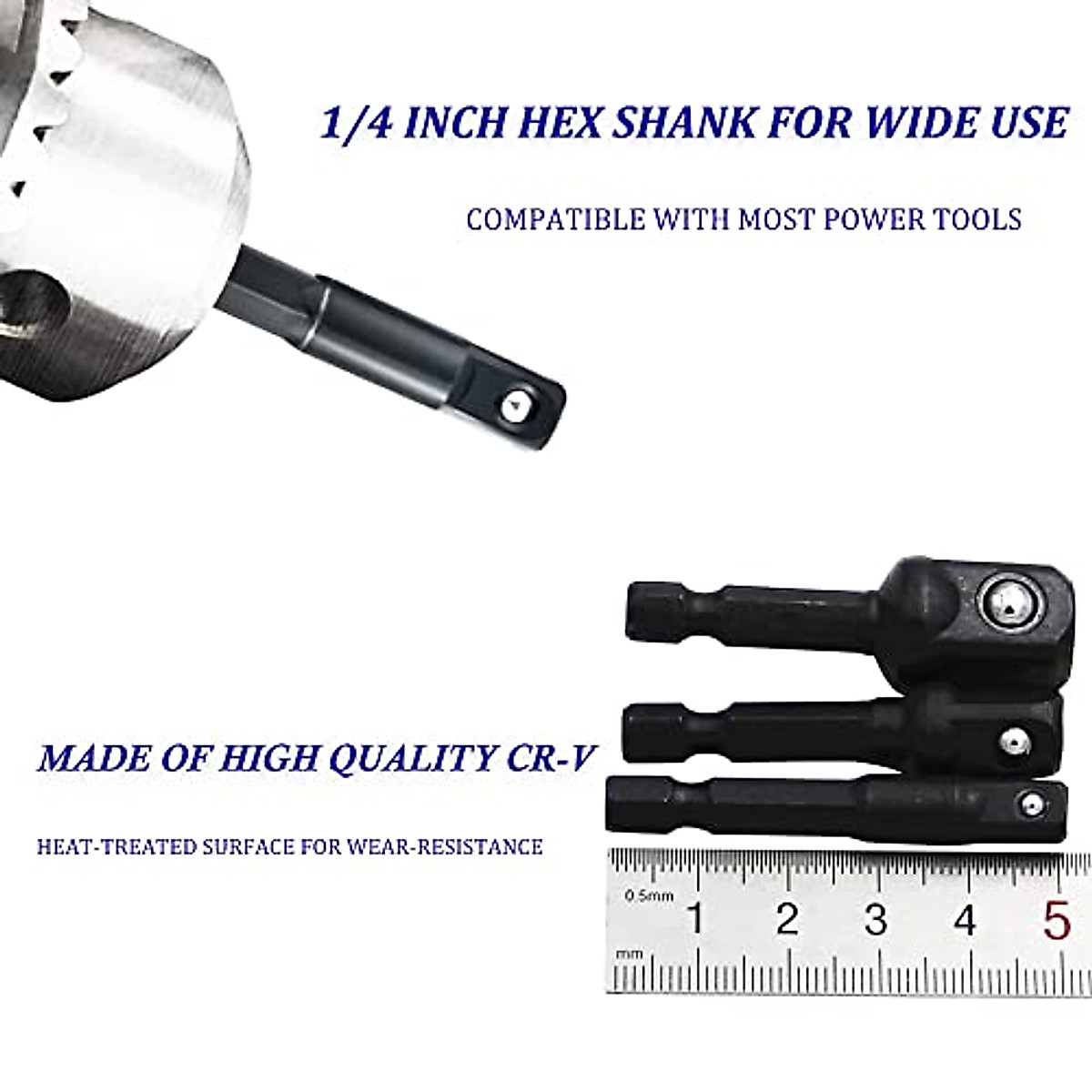 Impact Grade Power Drill Socket Adapter Sets 6 PCS, 50mm-73mm Long Impact Socket To Drill Adapter Set 1/4” 3/8” 1/2” Hex Shank Impact Driver Bit Set Socket Holder, Black Drill Bit Attachments -BCS6