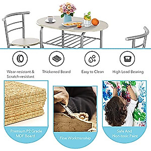 ARLIME 3-Piece Dining Set, Round Kitchen Table w/ 2 Chairs, Steel Frame & Wine Rack, Small Kitchen Table for Apartment, Dining Room, Kitchen, Small Space (Grey)