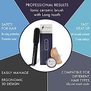 Beard Straightener Brush w/Free Beard Balm & Comb, Premium Hair Straightening Brush Kit, Heated Beard Comb, 3-Heat Settings, Fast Heat Beard Brush for Men - StormiNite