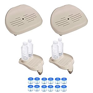 Intex PureSpa Inflatable Removable Hot Tub Seat, (2 Pack) w/Attachable Cup Holder Tray (2 Pack), and Type S1 Filter Replacement Cartridges, (6 Pack)