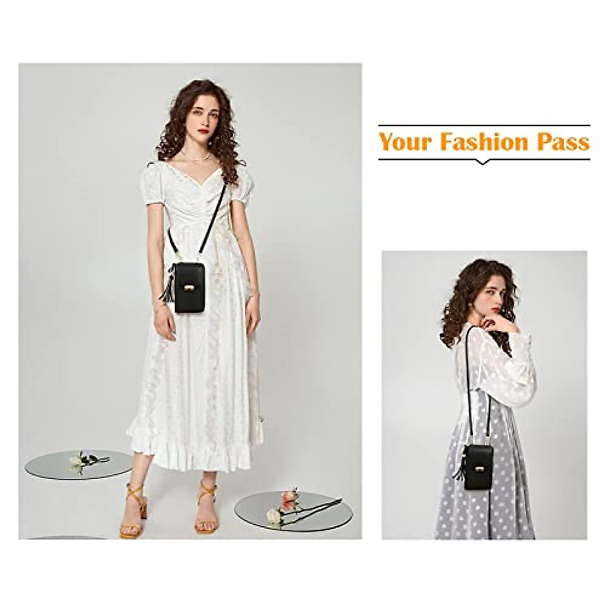 PU Leather Crossbody Bag for Women, Cell Phone Purse Wallet with Card Slots, Cell Phone Shoulder Bag with Shoulder Strap - Black