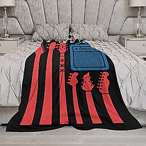 Rock N Roll USA Flag Flannel Fleece Throw Blanket Soft Warm Lightweight Fuzzy Plush Blankets for Bed Couch Sofa 70"x80"