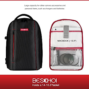 BESCHOI Camera Bag, Camera Backpack for photographers 20L Waterproof Camera Bags for DSLR Camera, Speedlite Flash, Camera Tripod, Laptops, Lens and Accessories