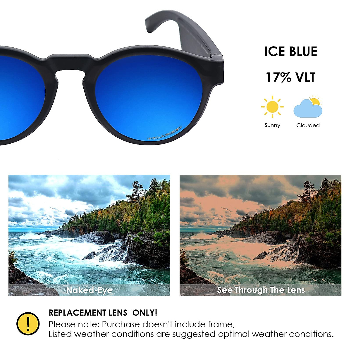 BLAZERBUCK Polycarbonate Polarized Replacement Lenses for BOSE Rondo S/M BMD0005 Sunglasses- Ice Blue