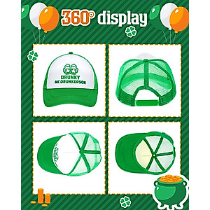 St. Patrick's Day Trucker Hat 2 Pieces Irish Green Mesh Cap Shamrock Hat Saint Patrick's Day Accessories Four-Leaf Clover Baseball Cap