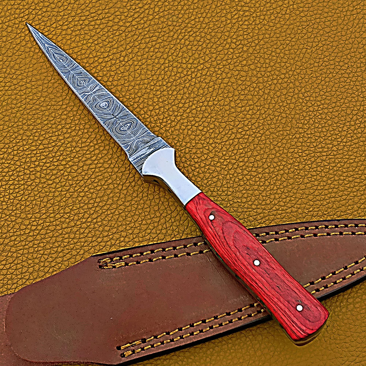 Smart and Sharp Custom Handmade Damascus Steel Hunting Knife / Skinning Knife SS-17400 (Red colored wood) (Red Wood)