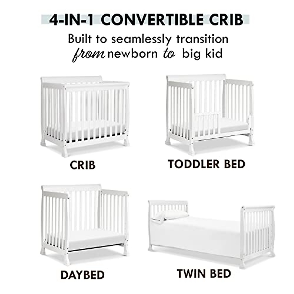 DaVinci Kalani 4-in-1 Convertible Mini Crib in White | Greenguard Gold Certified