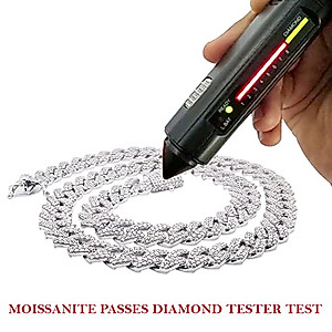 SAVEARTH DIAMONDS Certified 22 Carat Round Cut Lab Created Moissanite Diamond 12MM Width Cuban Chain Necklace in 14k White Gold Over Sterling Silver Necklace 20" Length,22.00 Cttw