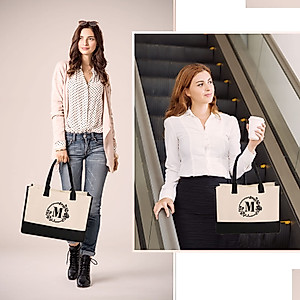 BeeGreen Christmas Gifts for Women - Personalized Gift Bag for Women Canvas Tote Bag for Friends Mother Bride Teacher Gifts Large Initial Beach Bag for Birthday Bridal Shower Bridesmaid Gifts V