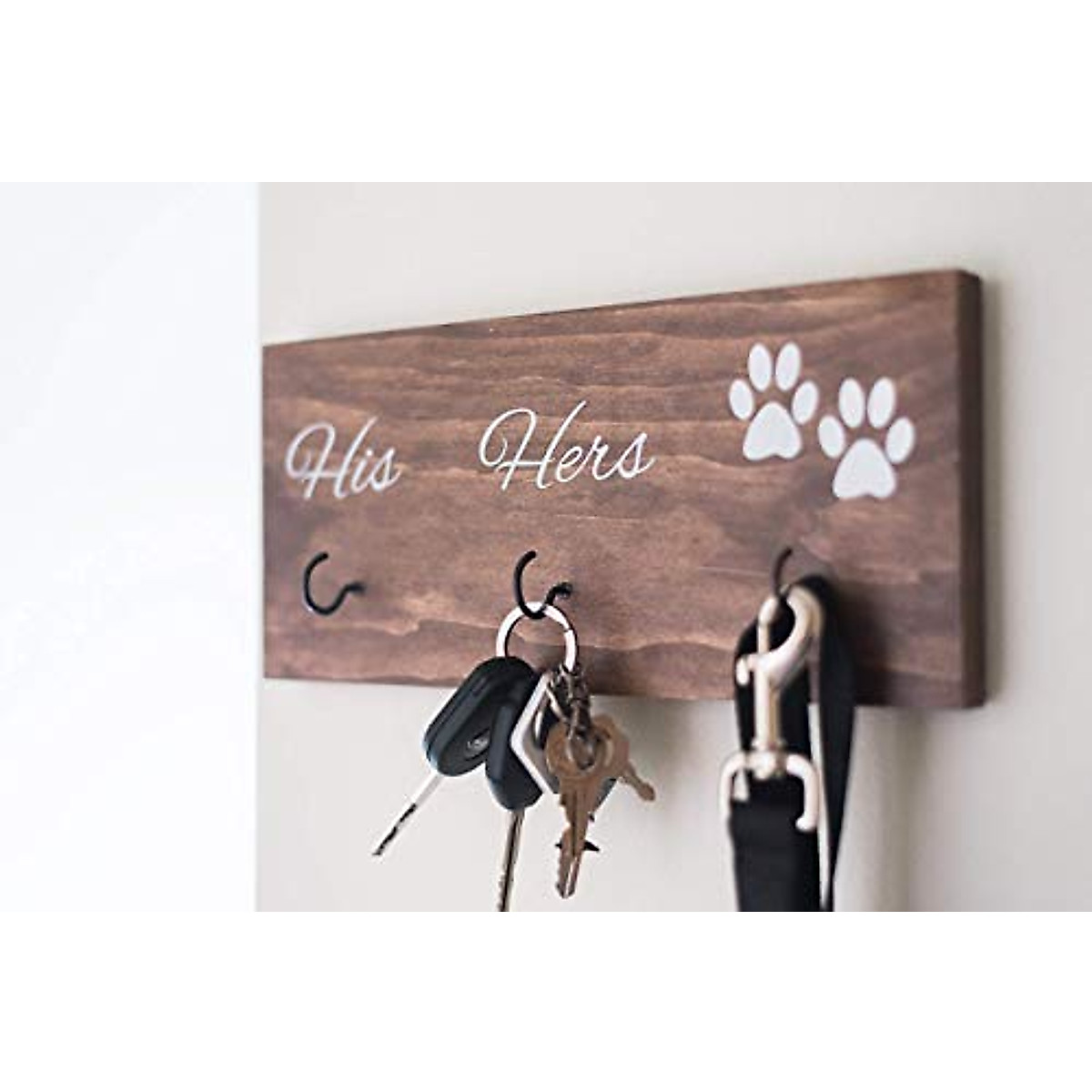 Wall Mounted His Hers and Paws Leash and Key Holder, Dog Lover Gift for Women, 12 inch by 5.5 inch