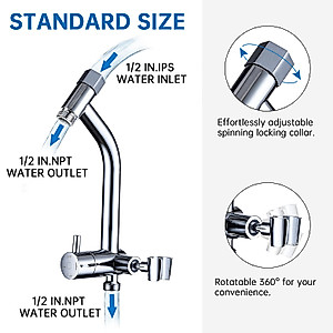 G-Promise All Metal Shower Diverter with Low Handheld Holder and 13 Inch Curved Adjustable Shower Head Extension Arm, 3-Way Diverter Valve with Pause Mode (Chrome)