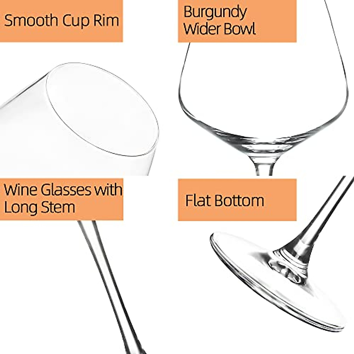 Red Wine Glasses Set of 6, Burgundy Wine Glasses, 15.5 oz, Long Stem Wine Glasses Fit for Wine Tasting, Party, Wedding - Clear Glass