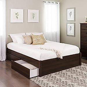 Prepac Select Queen 4-Post Raised Platform 2-Drawer Storage Bed, Modern Queen Storage Bed with Drawers 83" D x 63" W x 16" H, Espresso, EBSQ-1302-3K