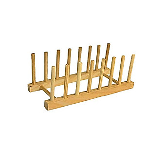 Joey’z Bamboo Dish Drying Rack - Dish Organizer Rack for Cabinet, Plates, Cups, Bowls, Pot Lids & Cutting Boards - Dish Storage and Pot Lid Organizer & Holder - Kitchen Storage Organizer