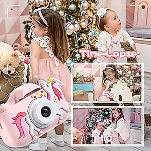 OUTUVAS Kids HD Digital Video Cameras for Toddler, Christmas Birthday Gifts for Boys and Girls Age 3+, 1080P HD Anti-Drop Camera, with 32GB SD Card. (Pink)