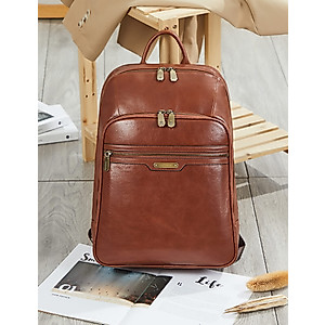 BOSTANTEN Men Leather Backpack, Vegetable Tanned Full Grain Leather 15.6 Inch Computer Backpack Business Work Daypack Vintage Travel Bags Redbrown