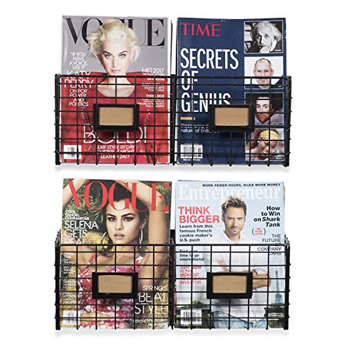 Wall35 Amalfi Wire Basket Desk Organizer, Wall Mount Rustic Decor for Home and Office Organization, Black Magazine Holder