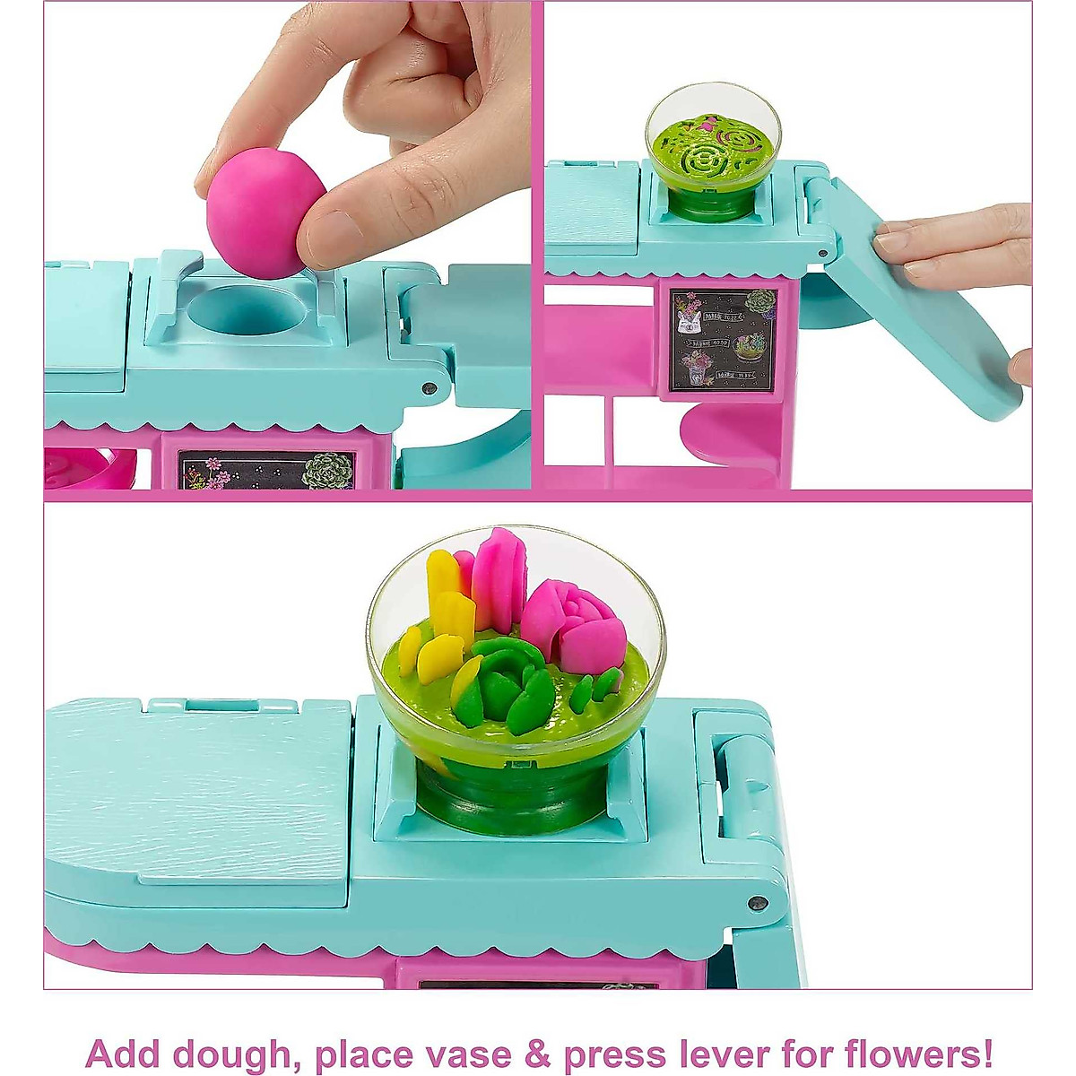 Barbie Florist Doll & Playset, Flower-Making Station with Molds, 3 Dough Colors & Accessories, Blonde Fashion Doll
