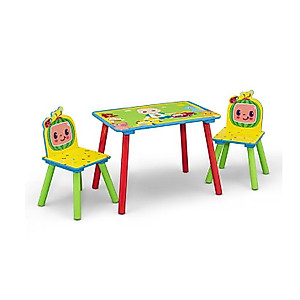 PZCXBFH CoComelon 4-Piece Toddler Playroom Set by – Includes Play Table with Dry Erase Tabletop and 6 Bin Toy Organizer with Reusable Vinyl Cling Stickers, Blue/Multi