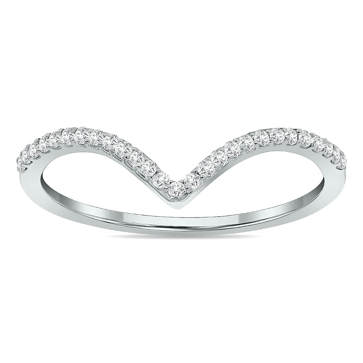 SZUL 1/8 Carat TW Diamond V Ring in 14K White Gold