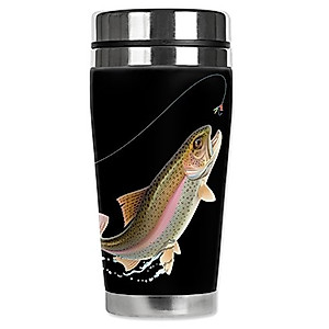 Mugzie "Leaping Fish (black)" Stainless Steel Travel Mug with Insulated Wetsuit Cover, 20 oz, Black