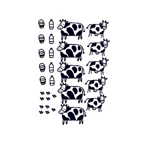 Set of 17 Vinyl Wall Art Decal - Cow - 27" X 14" - Cool Adhesive Sticker Cute Farm Animal Design for Baby Kids Room Bedroom Playroom School Classroom Nursery Decor