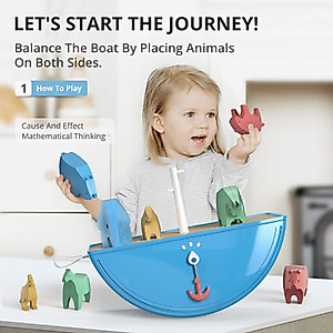 Almond Island Noah’s Ark Balancing Boat Toy with 3D Puzzle, Baptism Gifts for Boys and Girls, Bible Toys, Montessori Educational Toys for Toddlers Age 3 4 5 6