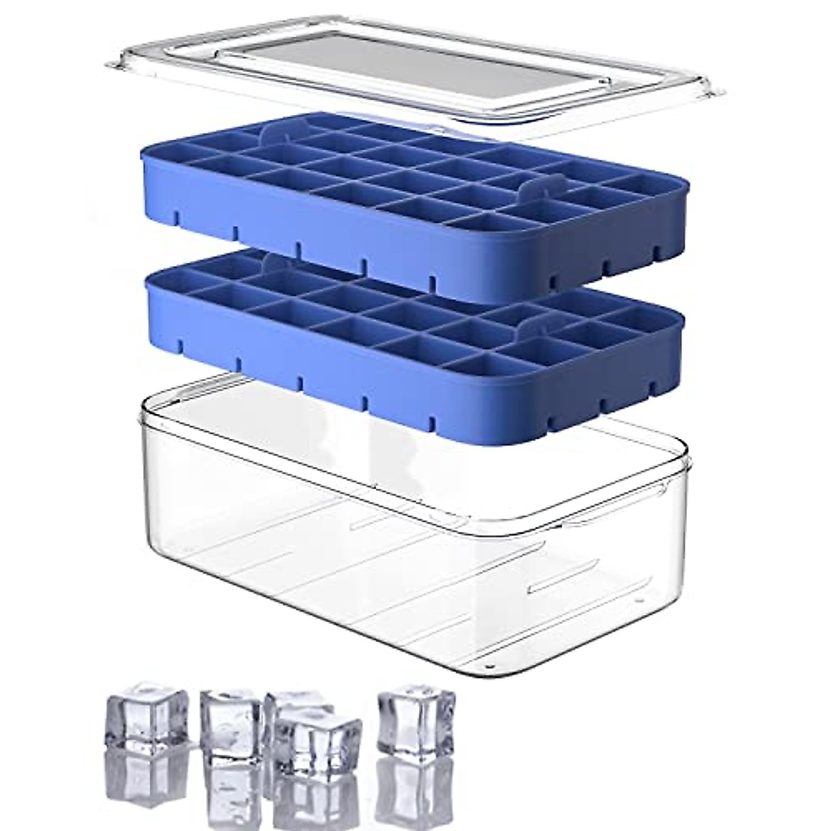Ice Cube Tray with Lid and Bin, ROTTAY Ice Trays for Freezer, Easy-release 48 Small Nugget Silicone Ice maker with Ice Bucket, Ice Cube Storage Container Set for Chilled Drink and Smoothie, Blue