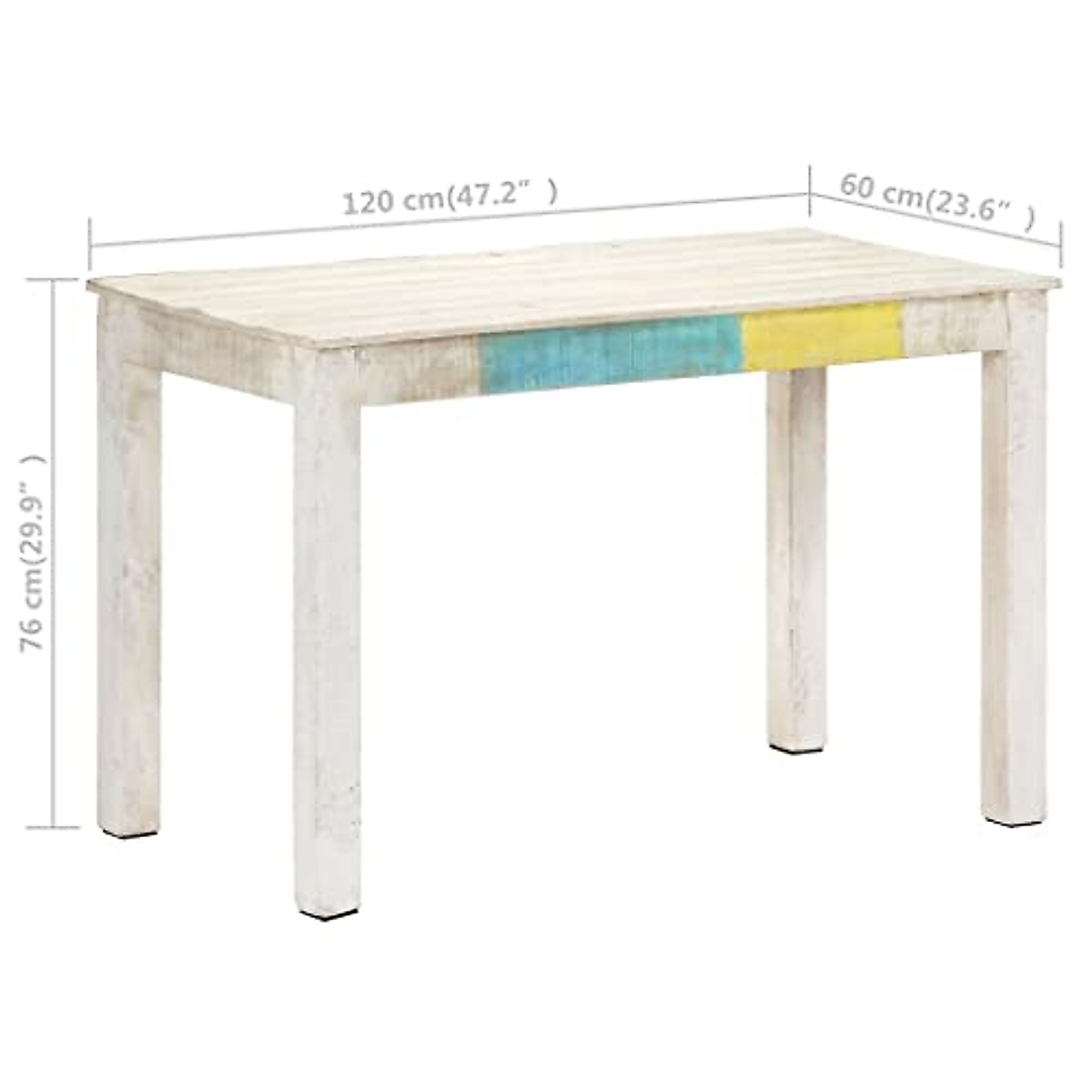 YPWRENH Rectangular Wooden End Table Dining Table White 47.2 "x23.6 x29.9 Solid Mango Wood for Dining Room, Kitchen or Living Room