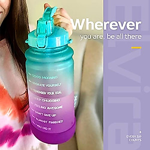 Elvira Half Gallon/64oz Motivational Time Marker Water Bottle with Straw & Protective Silicone Boot, BPA Free Anti-Slip Leakproof for Fitness, Gym and Outdoor Sports