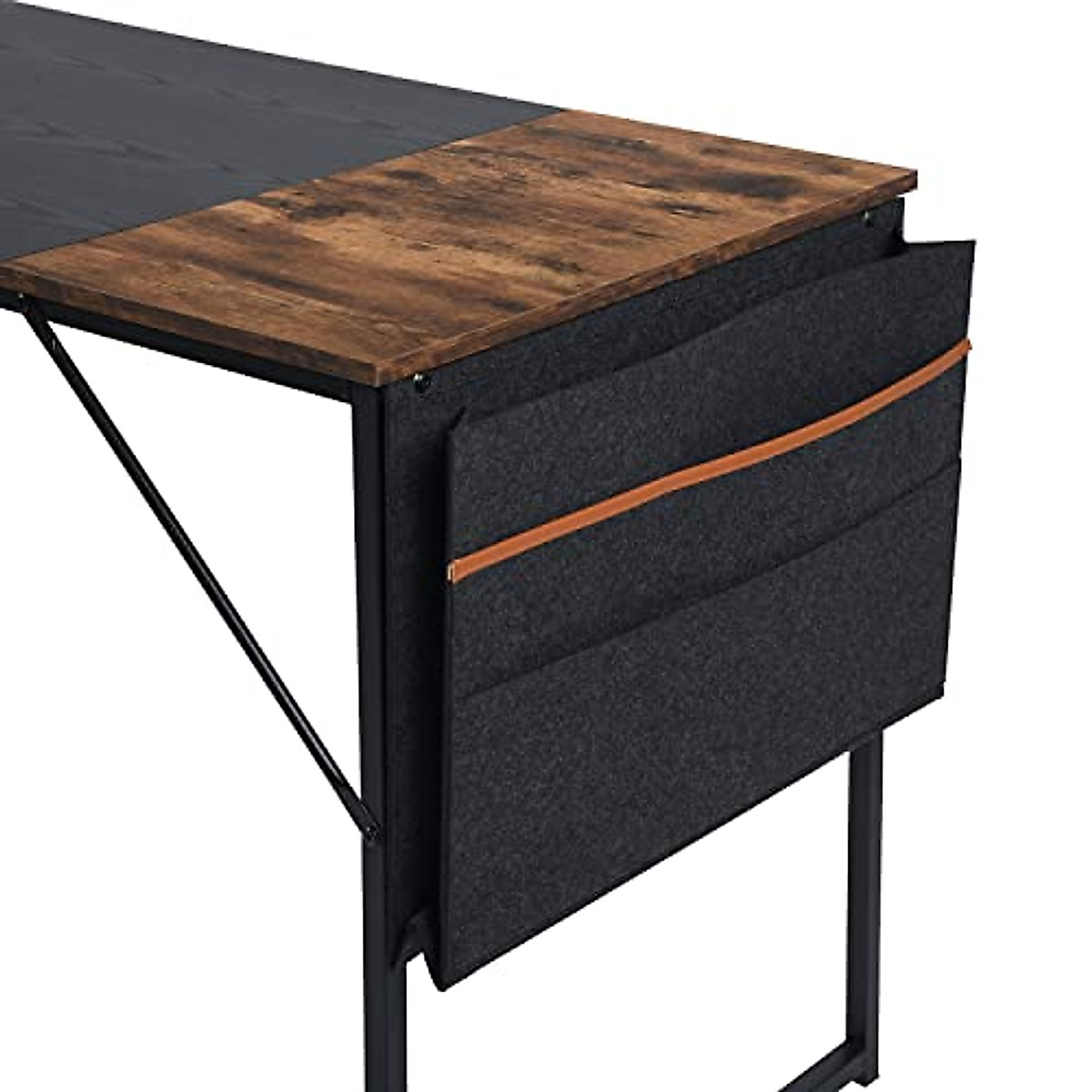 Homy Casa Inc Dembe KD 140CM Fabric Computer Desk, Writing Table, Black, Brown, 55 inch