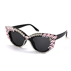 FUPRECIOUS Retro Cateye Sunglasses for Women UV400 Protection Cat Eye bling rhinestone Sun Glasses (pink)