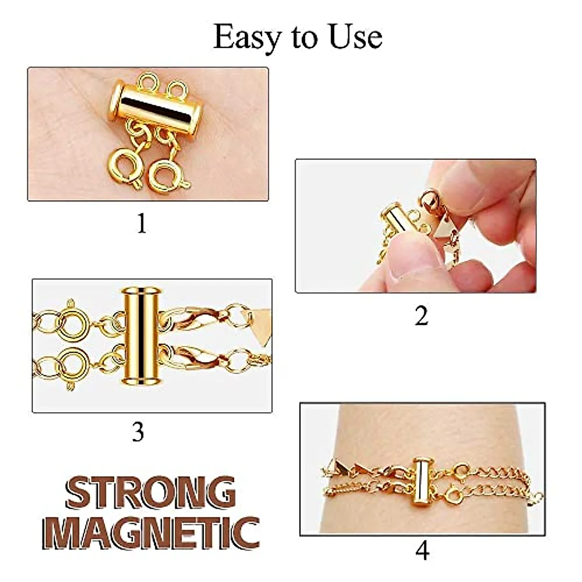 OHINGLT Necklace Layering Clasps Slide Lock Clasp Necklace Connector Multi Strands Slide Tube Clasps