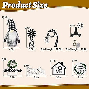 10 Pieces Farmhouse Tiered Tray Decor, Kitchen Decor Black White Plaid Gnome Wooden Mini Sign Table Decoration with String Lights for Farmhouse Rustic Home Kitchen Table Decor Tier Tray Ornaments Set