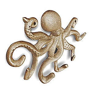 Wallcharmers Gold Octopus Key, Leash, & Towel Holder | Nautical Home & Wall Decor