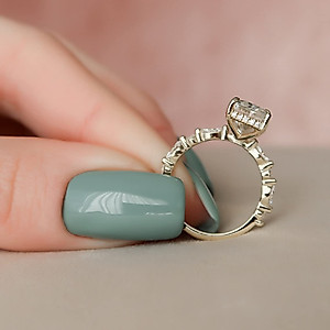 3.50 Carat Radiant Hidden Hidden Halo Engagement Ring, Dainty Moissanite Engagement Ring with Alternating Side Diamonds, Radiant Cut Diamond Engagement Ring in 14K White Gold, Ring Size - 7