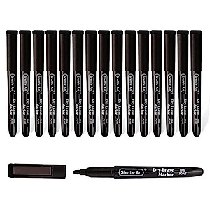Shuttle Art Dry Erase Markers, 15 Pack Black Magnetic Whiteboard Markers with Erase,Fine Point Dry Erase Markers Perfect For Writing on Whiteboards, Dry-Erase Boards,Mirrors for School Office Home