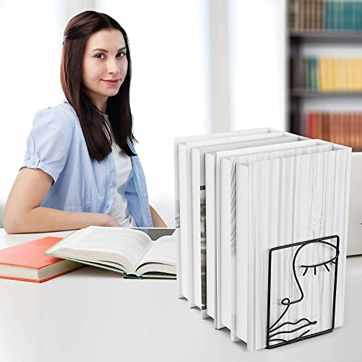 Book Ends Bookends for Shelves - Decorative Simple Design Bookends Non Skid Book Stoppers for Heavy Books CDs, Metal