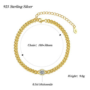 PANCEAN Moissanite Bracelet for women 925 Sterling Silver 18k Gold Plated Bracelet dainty gold bracelet with 0.5ct Moissanite Diamond Jewellery Gifts for Women Girls