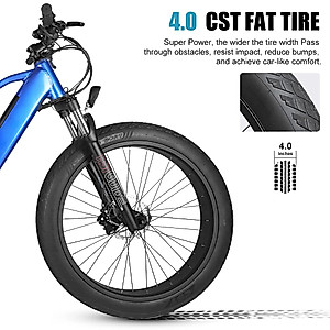 ETEK Peak eBikes for Adults - Bafang MID-Drive 750W Electric Mountain Bikes - 26" CST Fat Tires & Dual Shock Absorber Electric Bike with 48V 14Ah Battery - 9 Speed Bicycle - APT 860C LCD