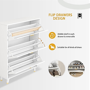 vinform Entryway Shoe Cabinet, Shoe Storage Cabinet with 3 Flip Drawers, Slim Shoe Cabinet for Hallway, Narrow Shoe Storage Cabinet, White Shoe Rack Storage Cabinet(W31.5 x D9.45 x H47.24)