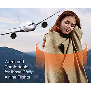 BELL+HOWELL, Cream Colored Travel Blanket for Airplane / or Use as a Throw Blanket for Home, Ultra Soft Materials, Machine Washable, Carrying Case Included