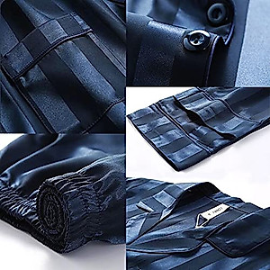 Mens Silk Satin Pajamas Set Sleepwear Loungewear Navy Blue L