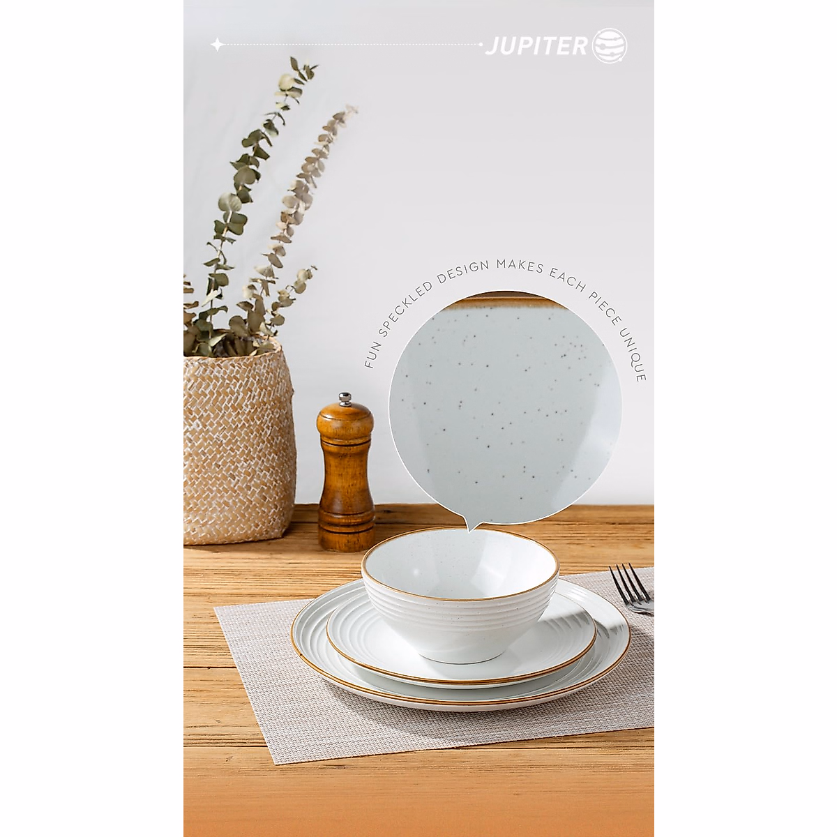 Famiware Jupiter Dinnerware Set, Plates and Bowls Sets for 4, Microwave and Dishwasher Safe, Scratch Resistant, 12 Pieces Dishes Set, White
